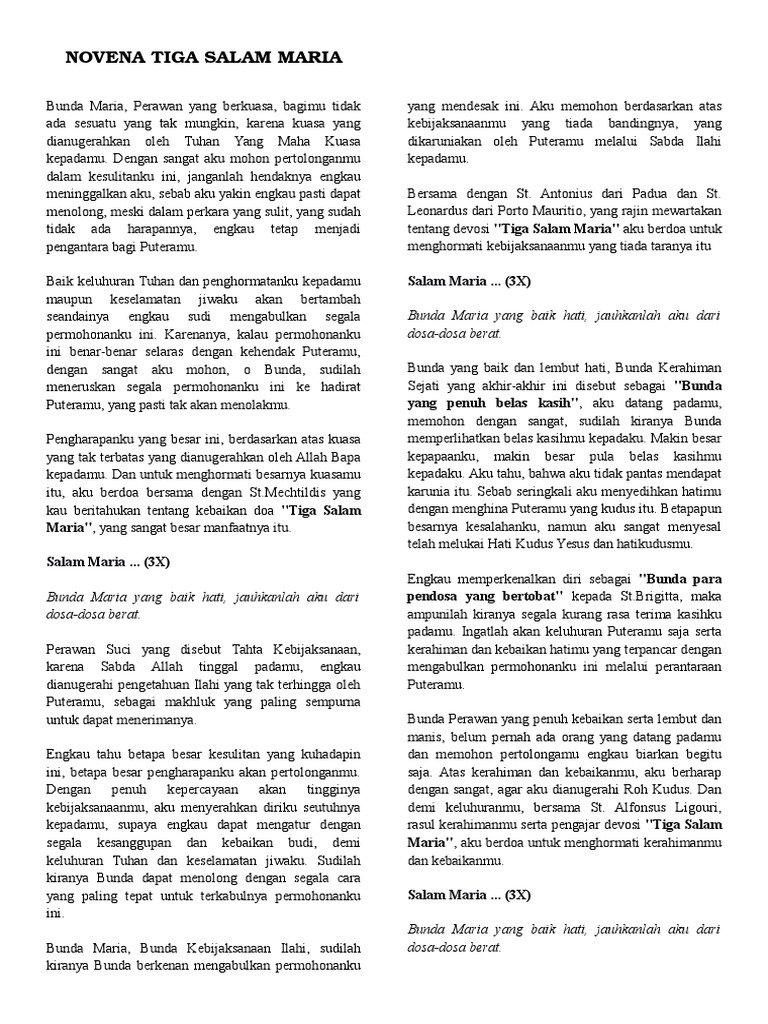 Novena Tiga Salam Maria | PDF