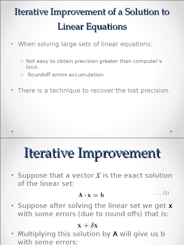 Iterative Improvement of A Solution To Linear Equations | PDF | Matrix ...