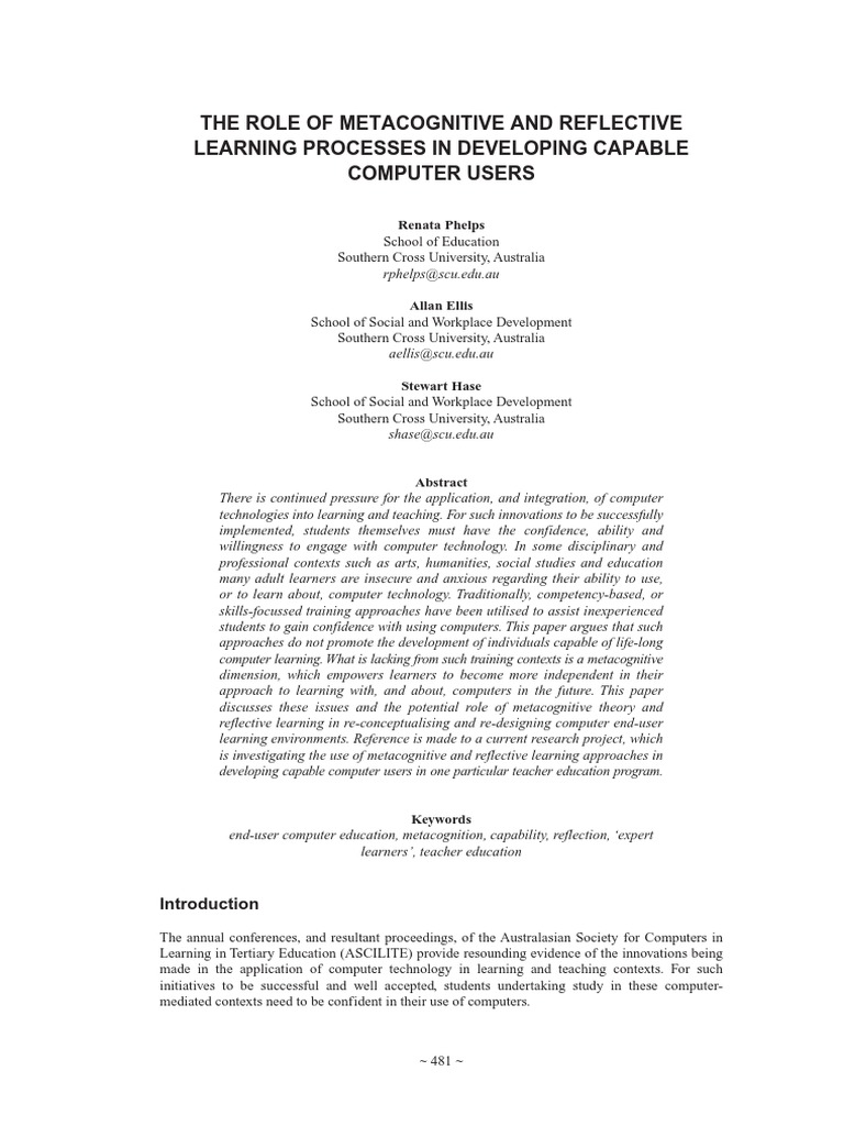 (P) Role of Metacognitive and Reflective Learning Processes PDF | PDF ...