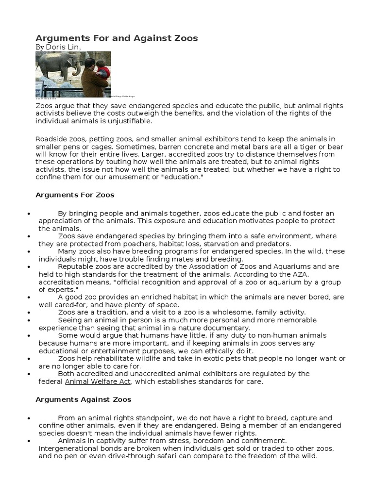 Arguments For and Against Zoos | PDF | Zoo | Animals And Humans