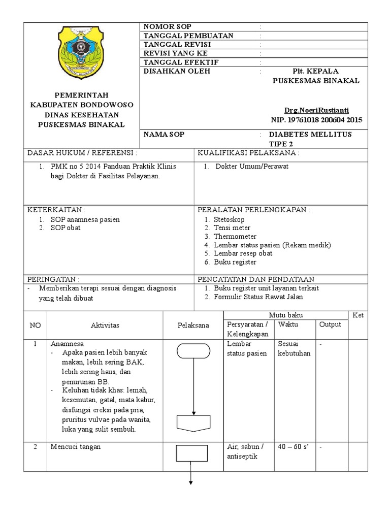 SOP Diabetes Melitus Tipe 2 Puskesmas | PDF