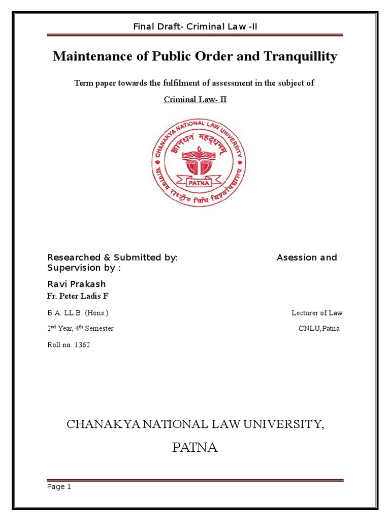 Maintenance of Public Order and Tranquillity | PDF | Search And Seizure ...