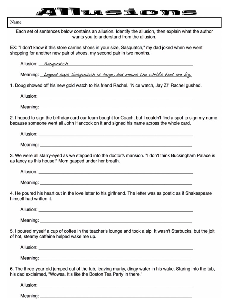 Allusionspracticeworksheet | PDF