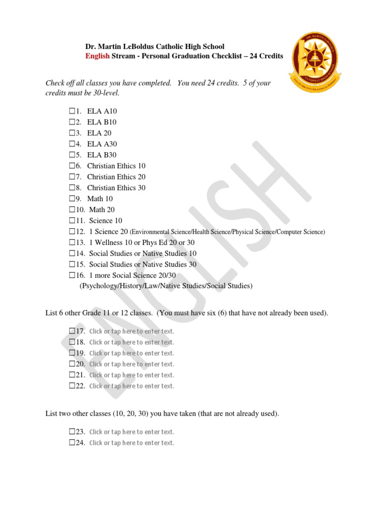 High School Graduation Checklist | PDF | Academia | Cognition