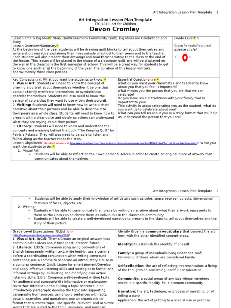 Devon Cromley: Art Integration Lesson Plan Template | Download Free PDF ...