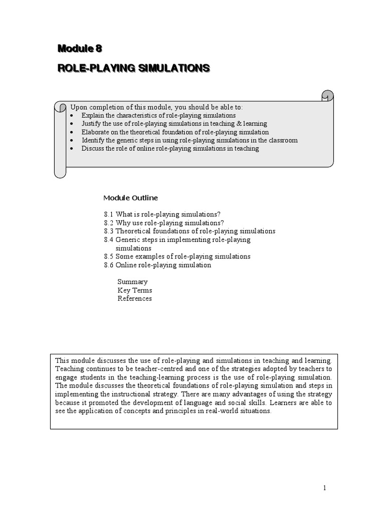 Module 8 Roleplay Simulation | PDF | Simulation | Role Playing Games