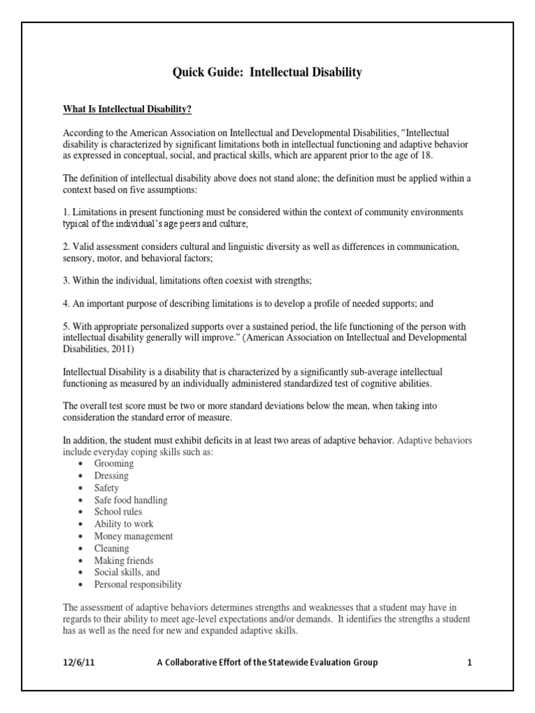 Quick Guide-Id | PDF | Intellectual Disability | Intelligence Quotient