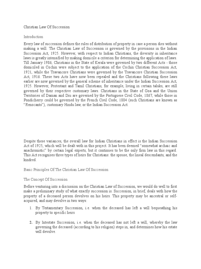 Overview of Christian Succession Law | PDF | Will And Testament | Intestacy