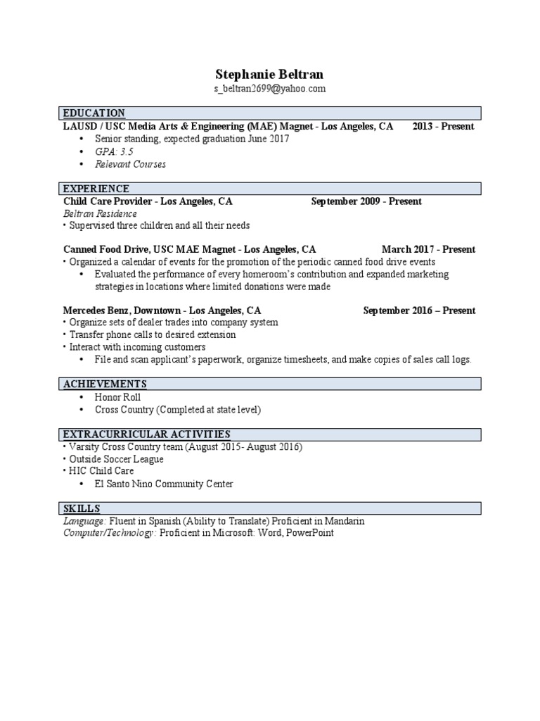 Stephanie Beltran's Resume Overview | PDF