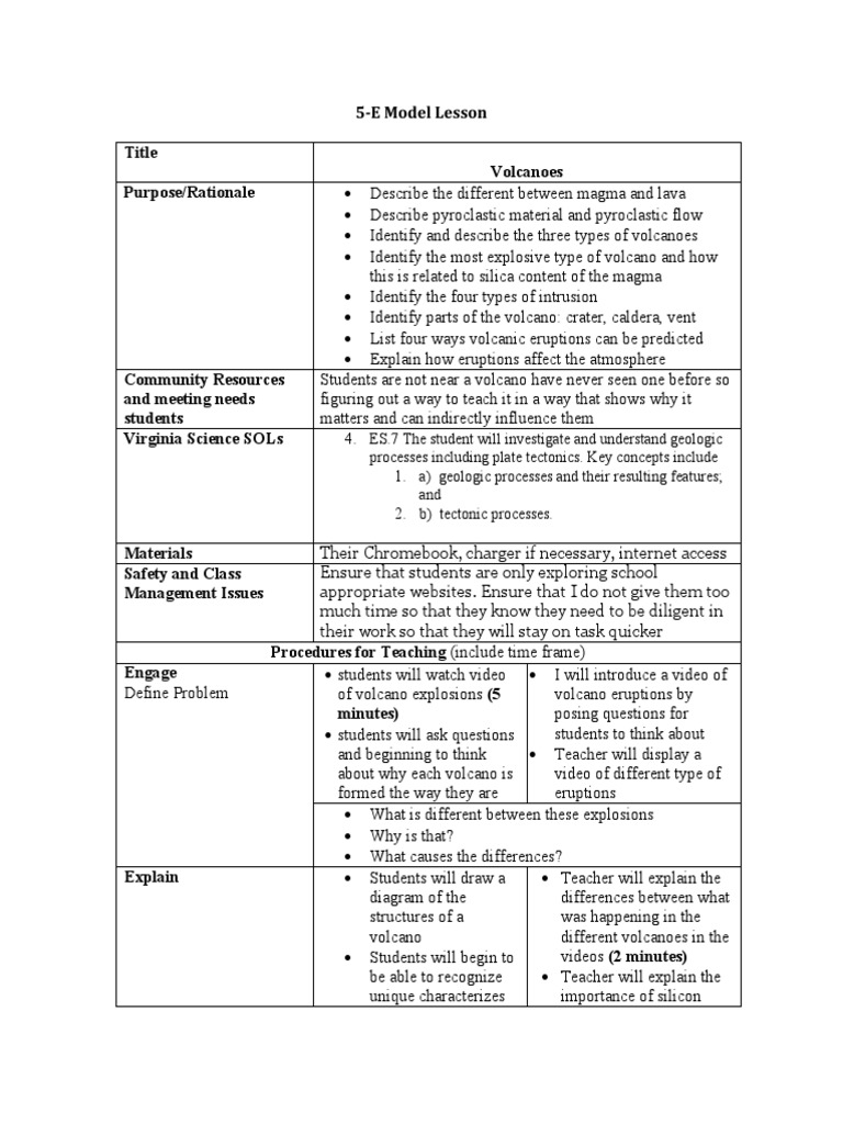 Lesson Plan On Volcanoes PDF | Volcano | Types Of Volcanic Eruptions