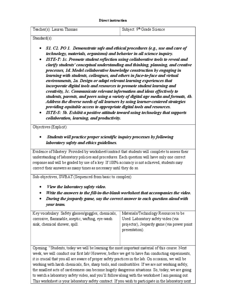 Lesson Plan 9th Grade Science | PDF | Quality Of Life | Learning