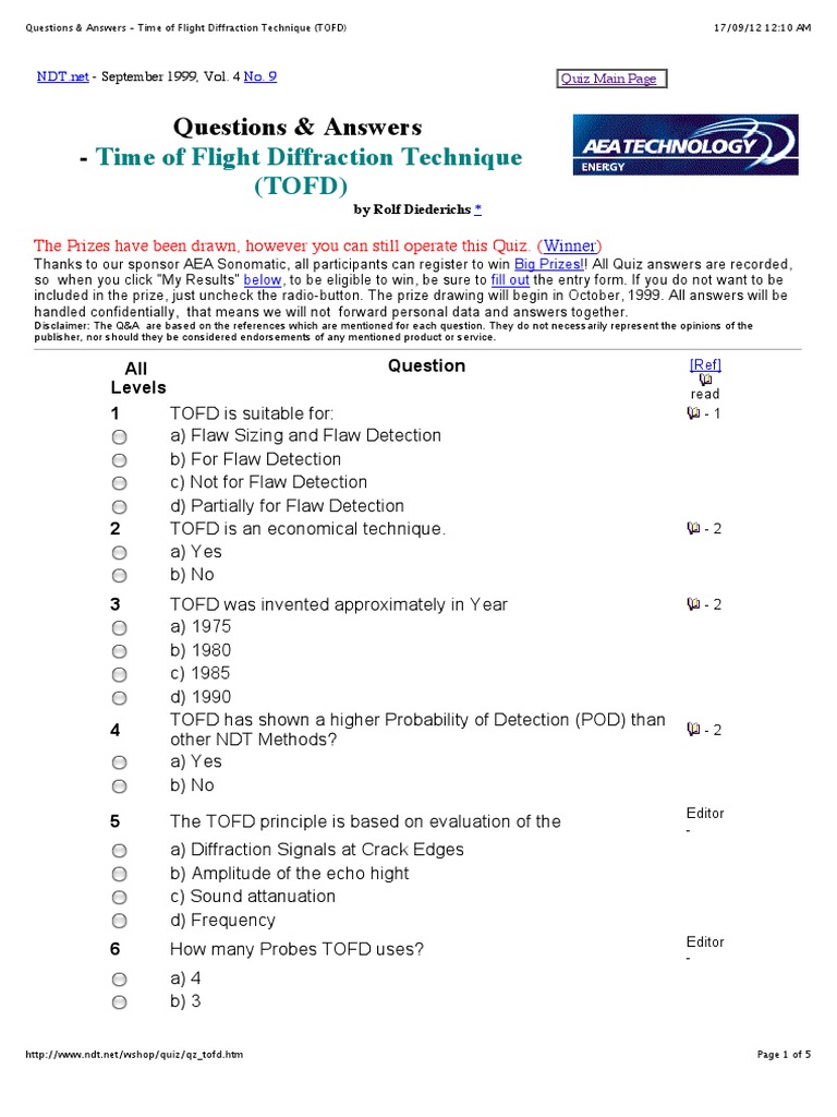 Questions & Answers - Time of Flight Diffraction Technique (TOFD) | PDF ...