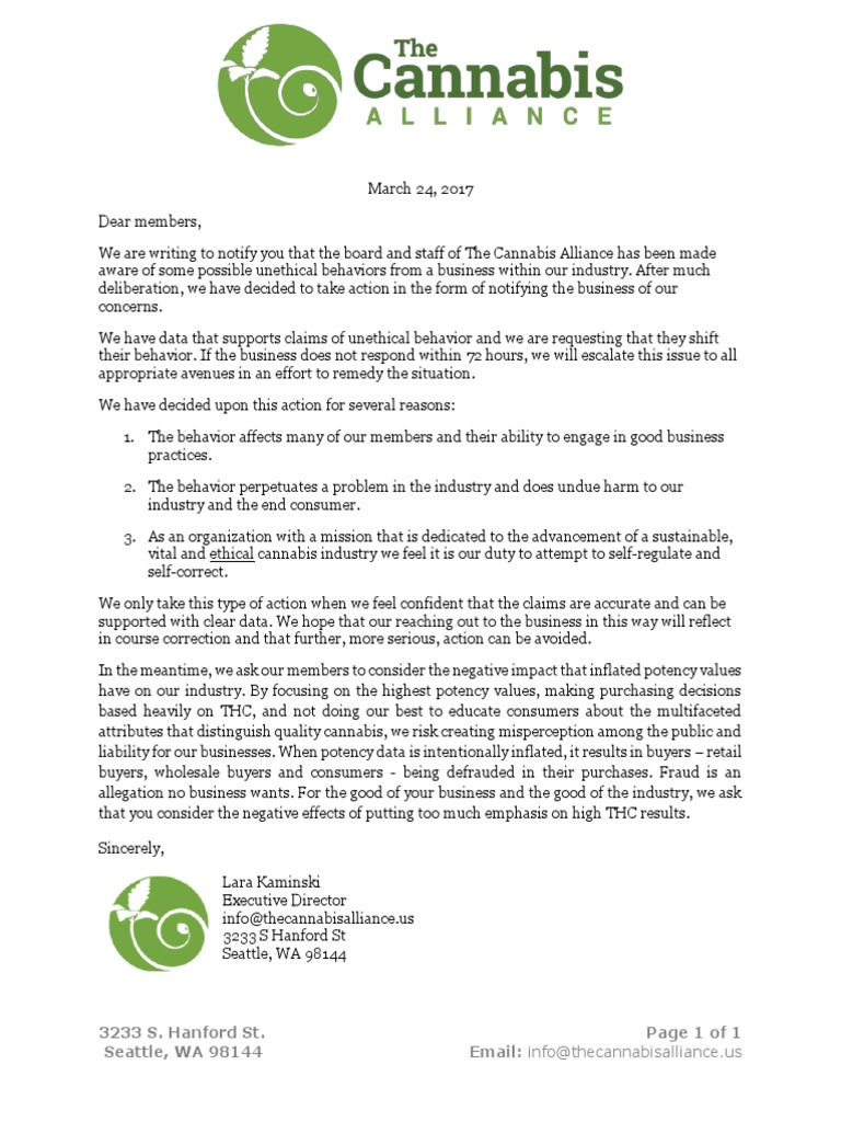 Cannabis Alliance Letter To Members, Notice of Violation | PDF | Fraud ...
