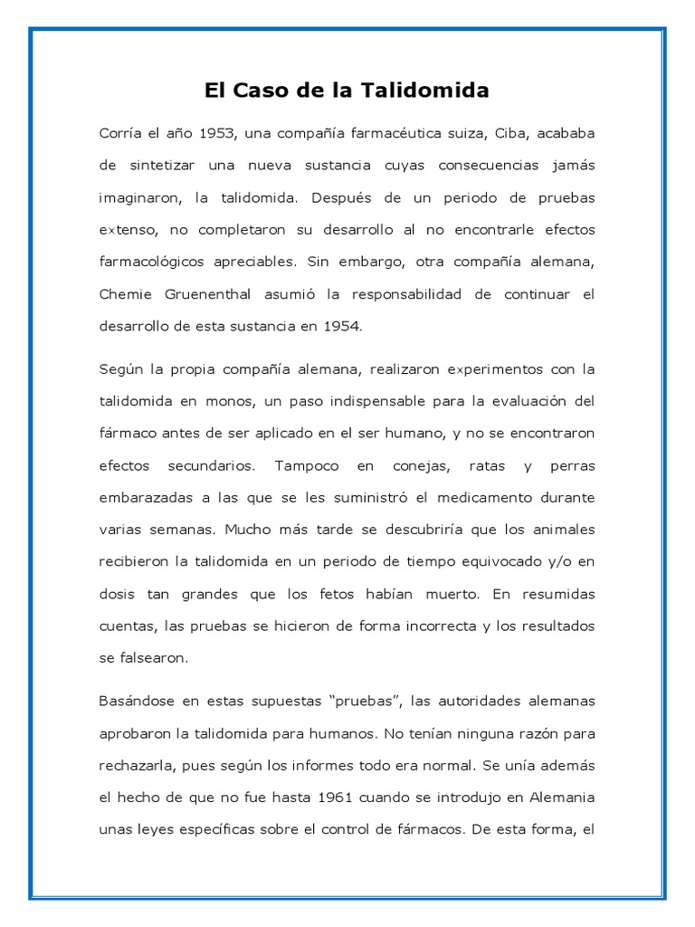 El Caso de La Talidomida | PDF | Medicamentos con receta | Droga ...