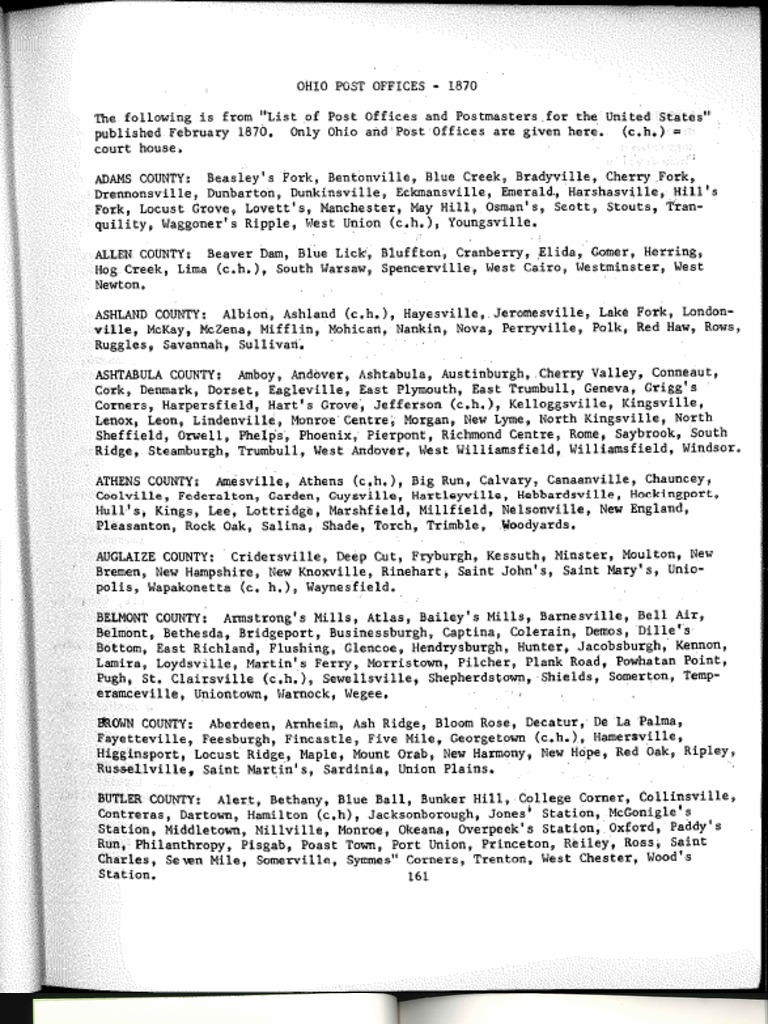 Ohio Post Offices 1870 | PDF