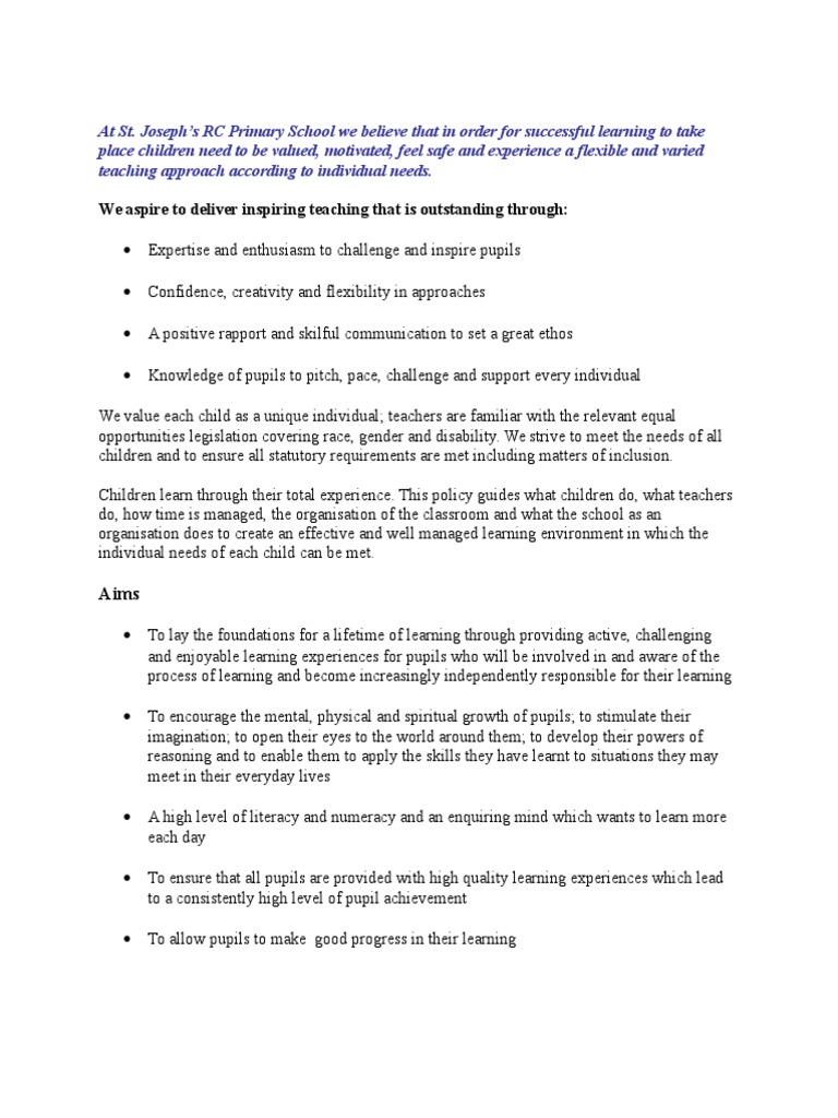 We Aspire To Deliver Inspiring Teaching That Is Outstanding Through ...