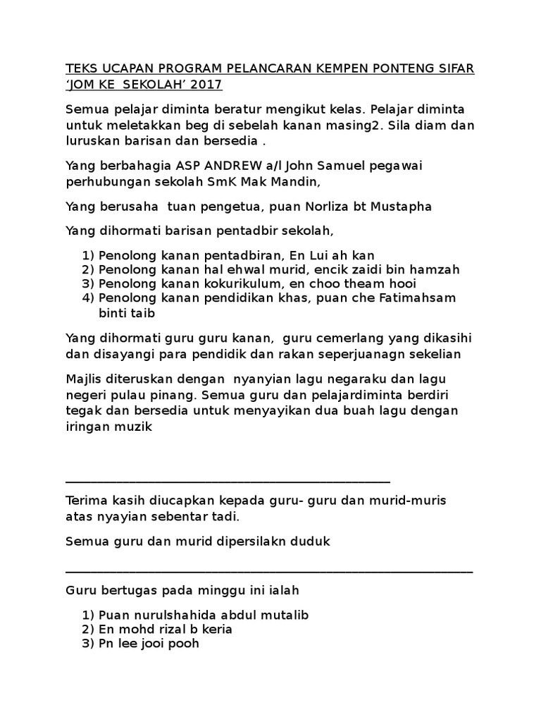 1 Program Pelancaran Kempen Ponteng Sifar. | PDF