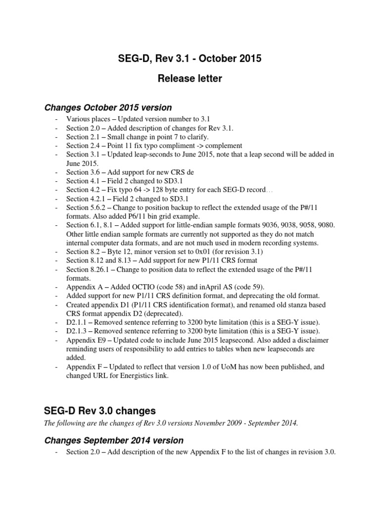 Seg D Rev3.1 Oct2015 Releaseletter | PDF | Byte | Metadata