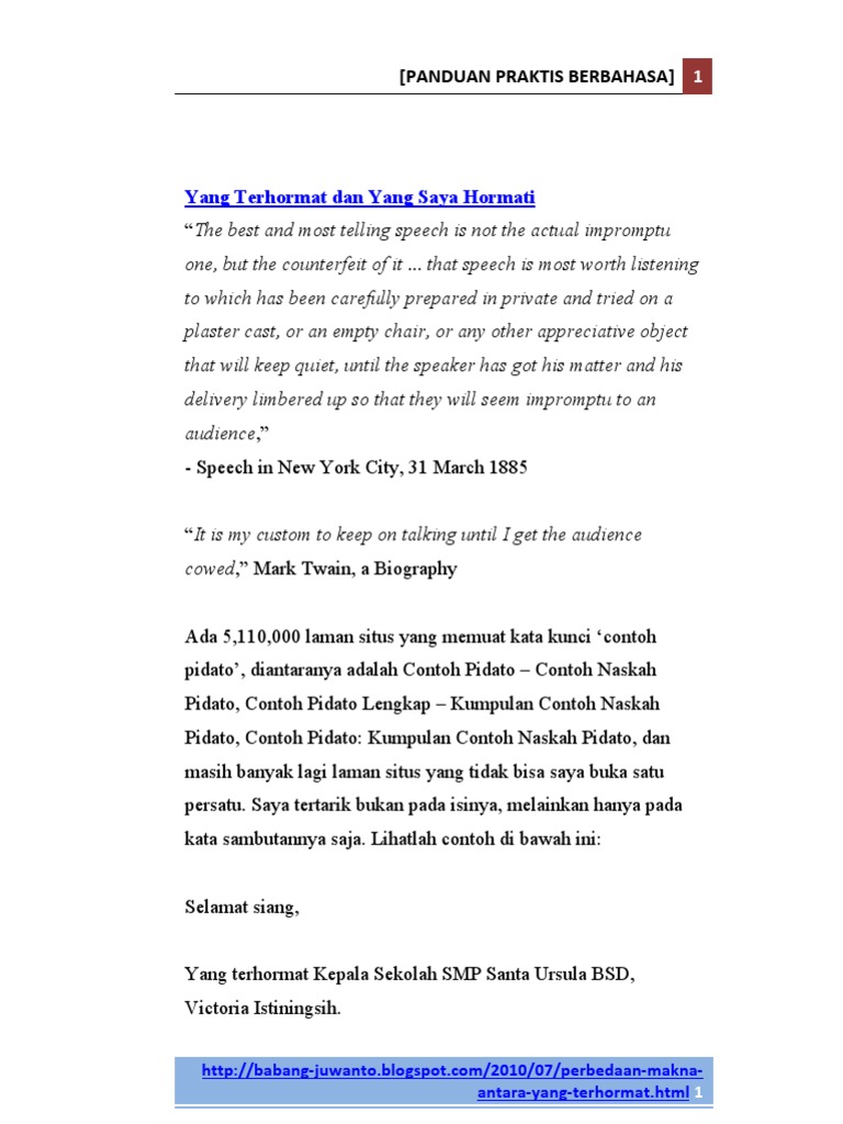 Panduan Praktis Berbahasa - Yang Terhormat Dan Yang Saya Hormati Dalam ...