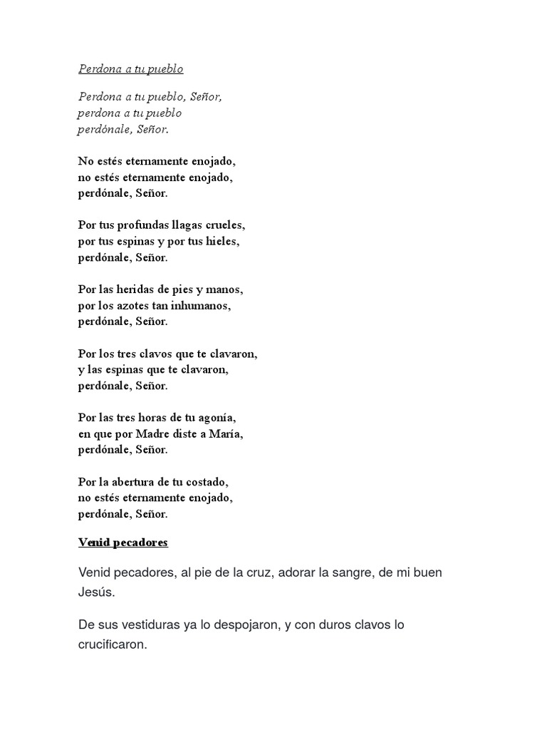 Letra de "Perdona a tu pueblo, Señor" | PDF | Estudios de idiomas ...