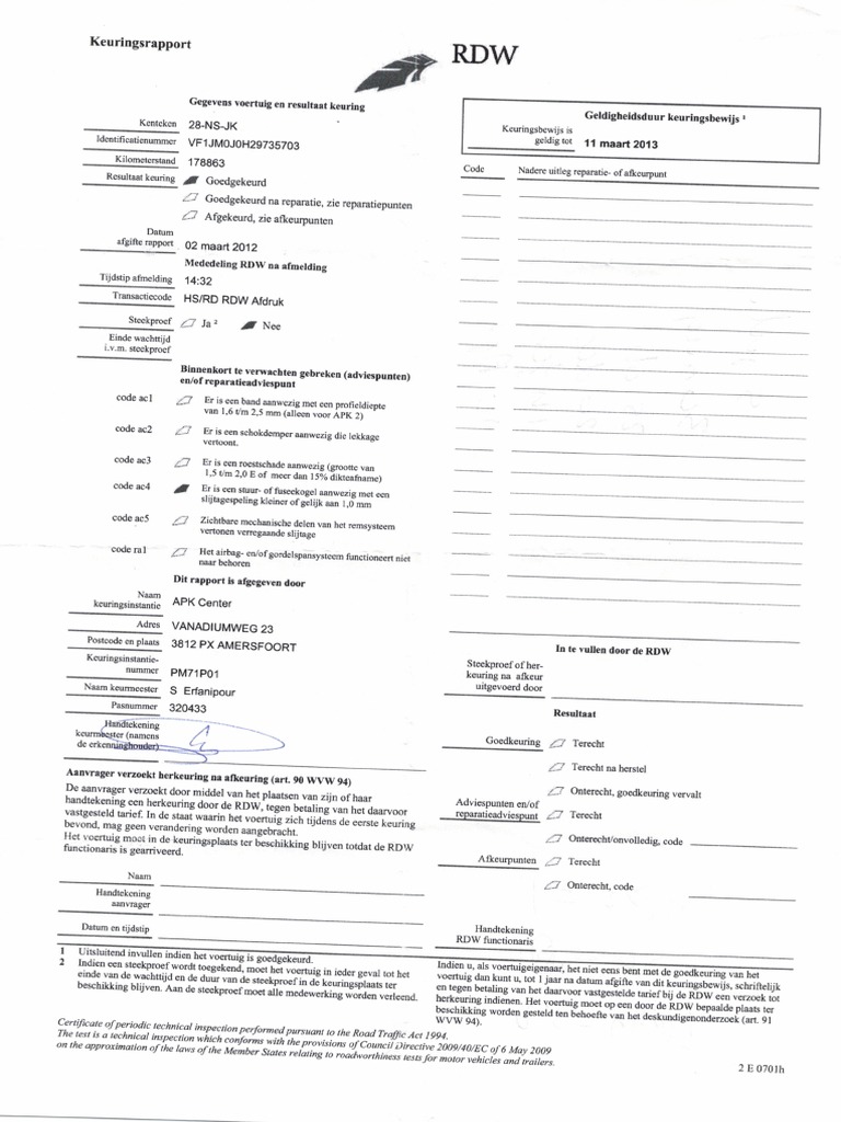 Keuringsbewijs Auto | PDF