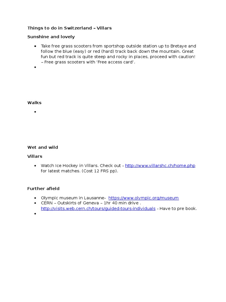Villars Sur Ollon Things To Do | PDF