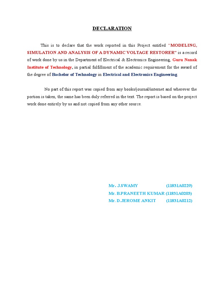 3.declaration & Acknowledgement | PDF | Electrical Engineering ...
