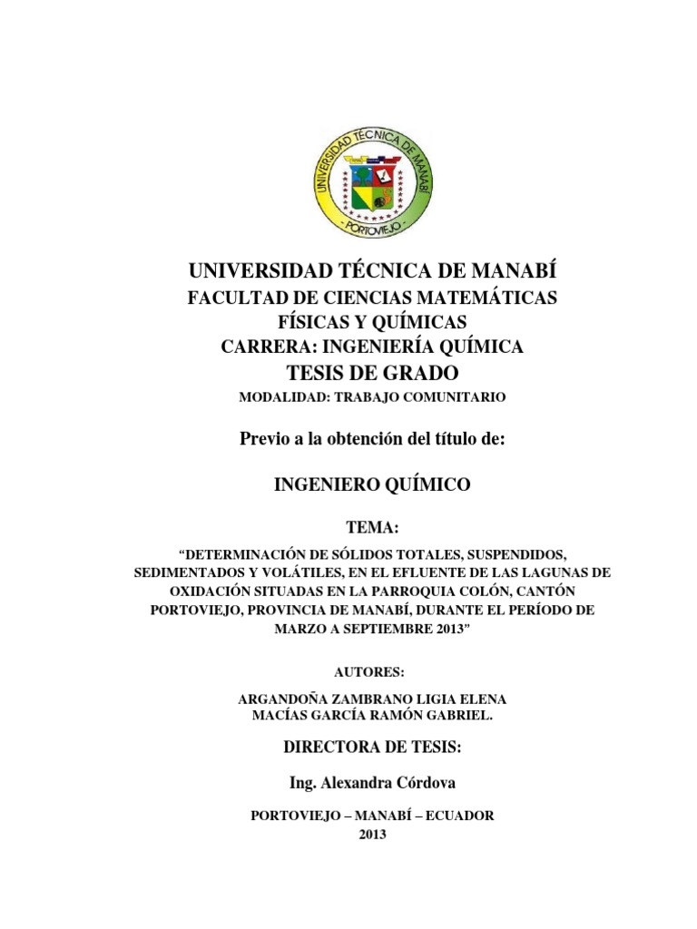 Determinacion de Solidos Totales, Suspendidos, Sedimentados y Volatiles ...
