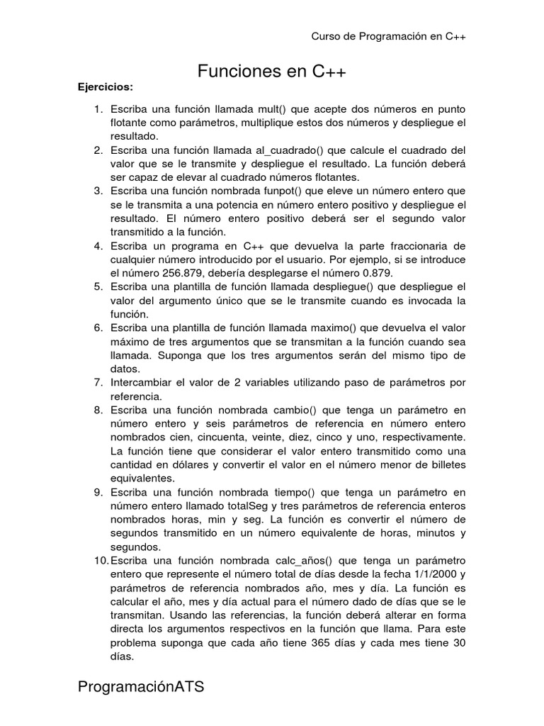 Ejercicios Funciones en CPP | PDF | C ++ | Vector Euclidiano