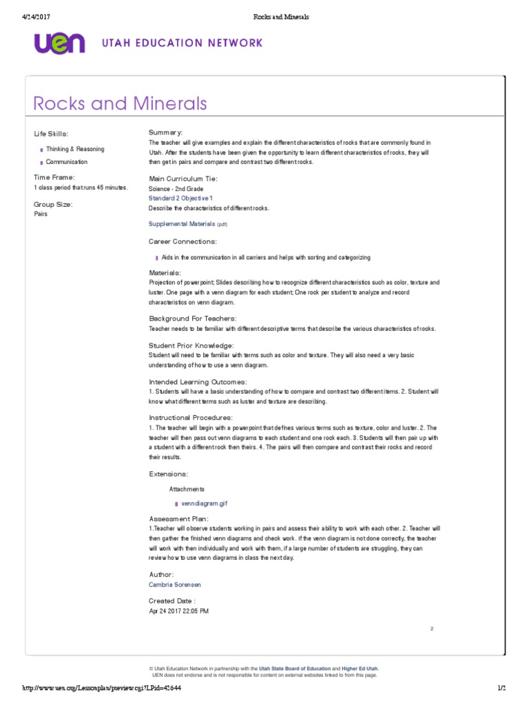 Edu1010-Lessonplanrocks and Minerals | PDF | Educational Assessment ...