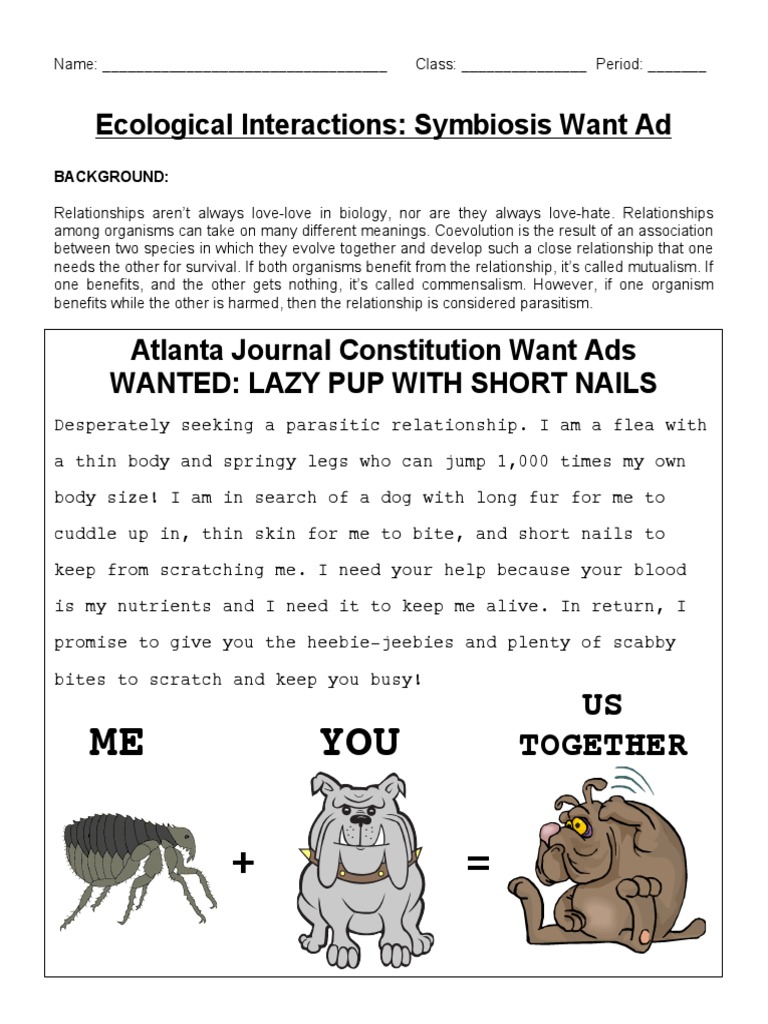 8 ecology symbiosis want ad newpacket | Symbiosis | Parasitism