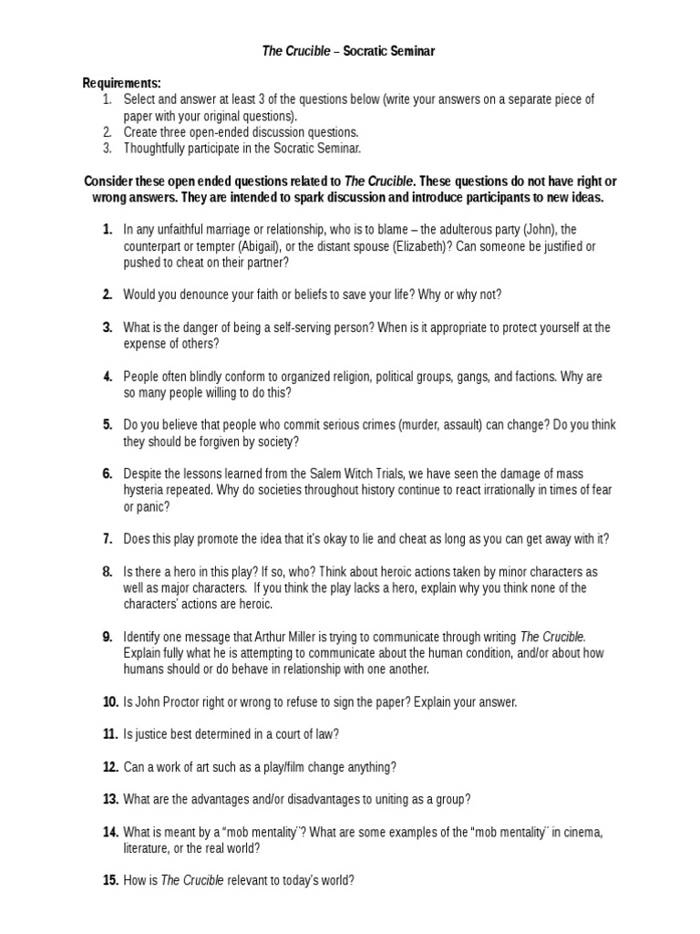 Crucible Socratic Seminar | PDF | Question | Science