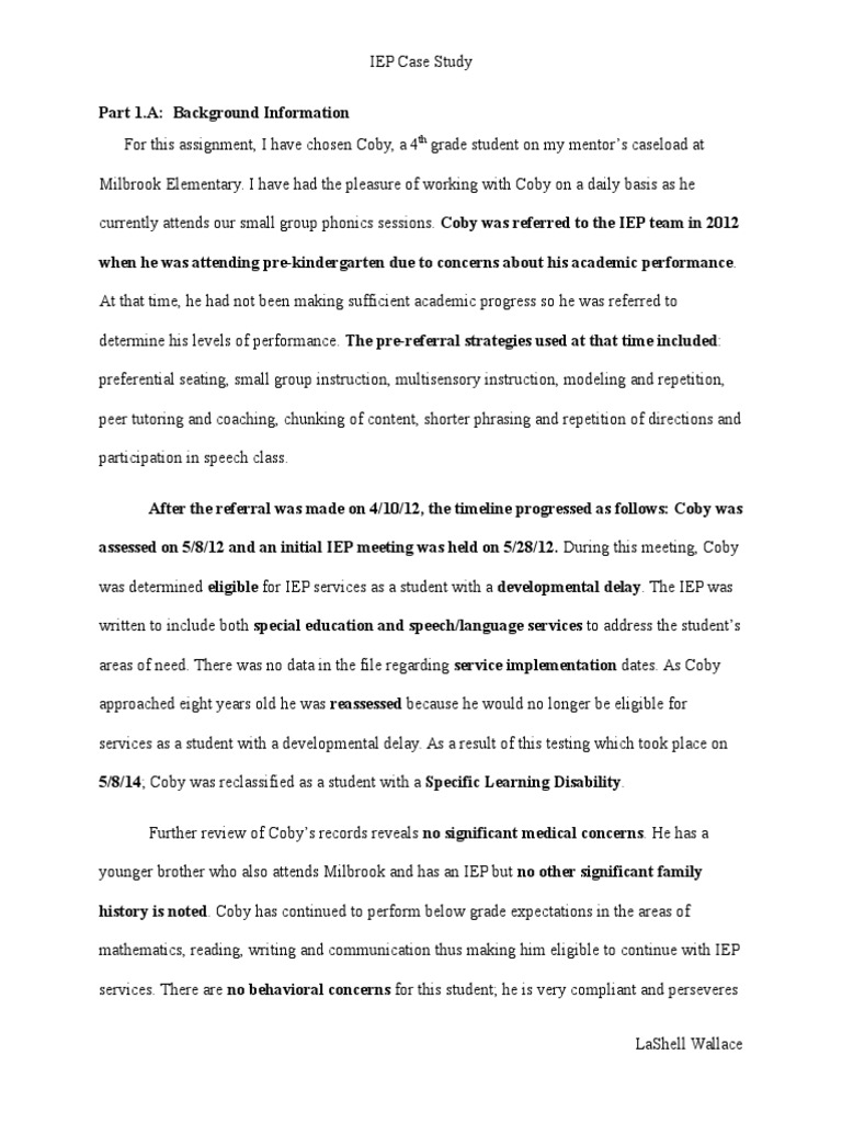 Iep Case Study | PDF | Individualized Education Program | Educational ...