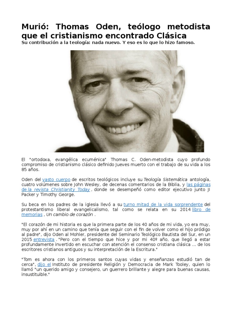 Murio Thomas Oden | PDF | metodismo | Divinidad (disciplina académica)