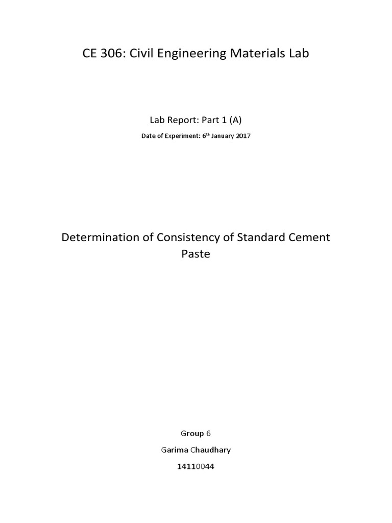 Standard Consistency of Cement - Lab Report | PDF | Cement | Engineering