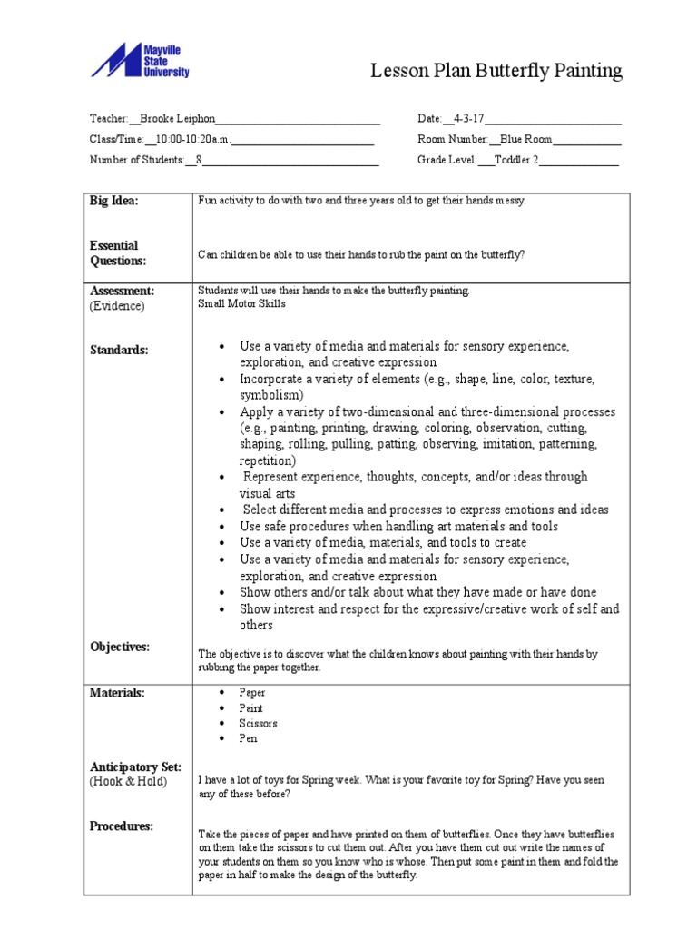 Lesson Plan Butterfly Painting | PDF | Lesson Plan | Paintings