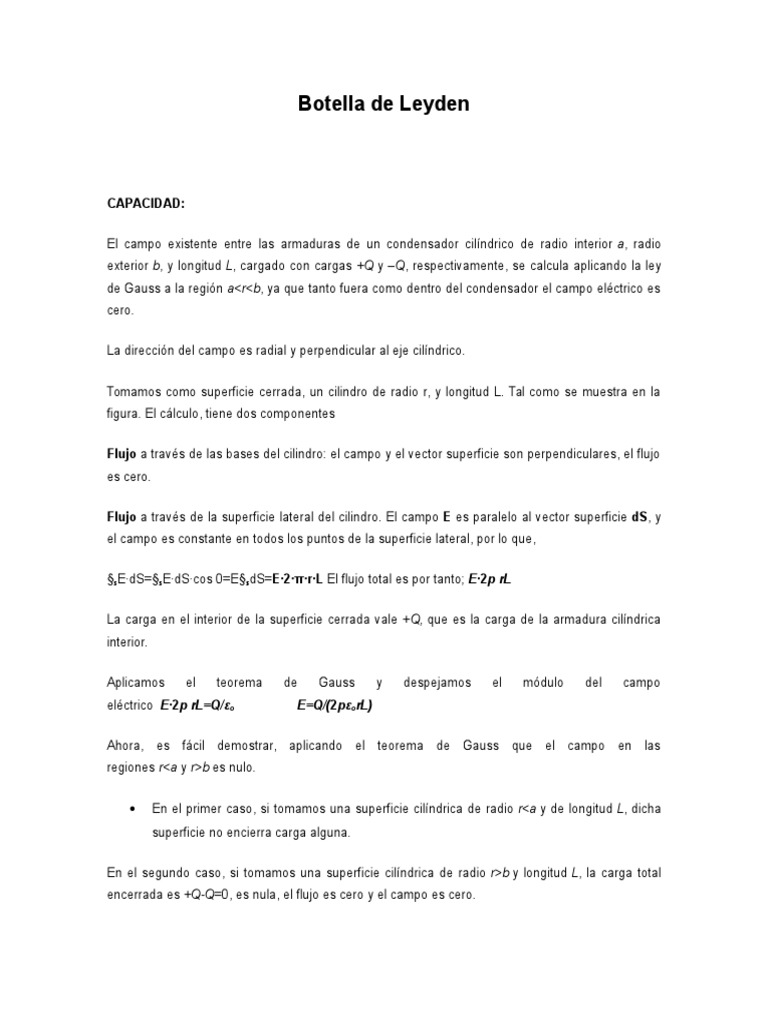 Botella de Leyden: Capacidad y Funcionamiento | PDF | Condensador ...