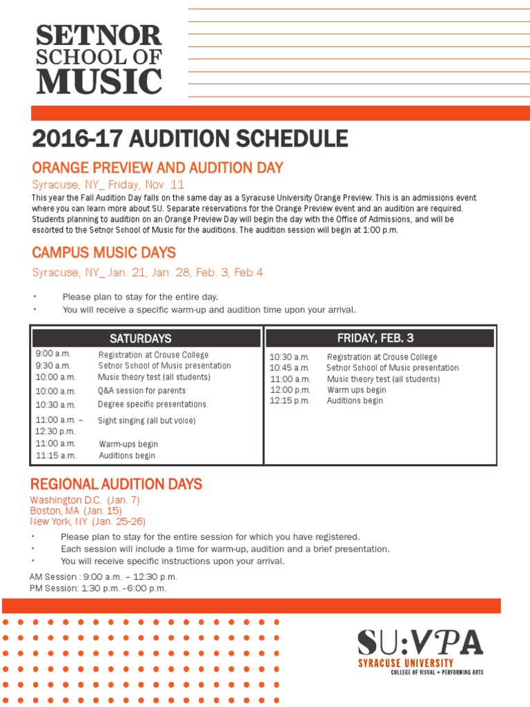 2016-17 Audition Schedule-Music Final | PDF