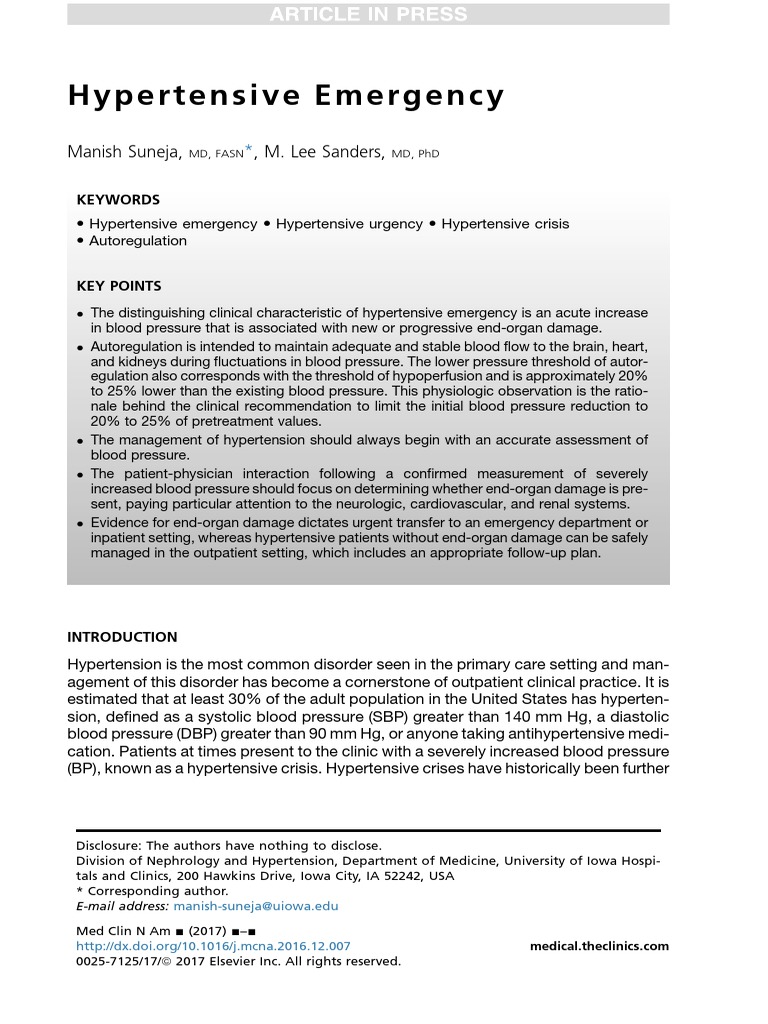 Hypertensive Emergency PDF | PDF | Hypertension | Blood Pressure