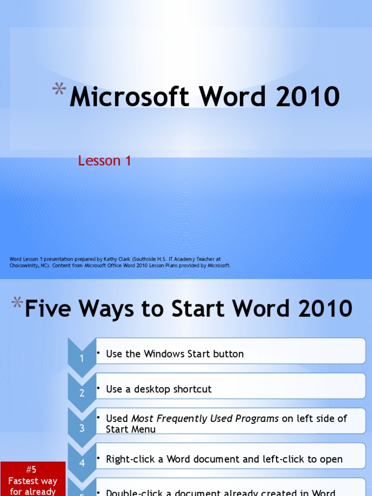 Lesson 1 Word 2010 | Microsoft Word | Microsoft Windows