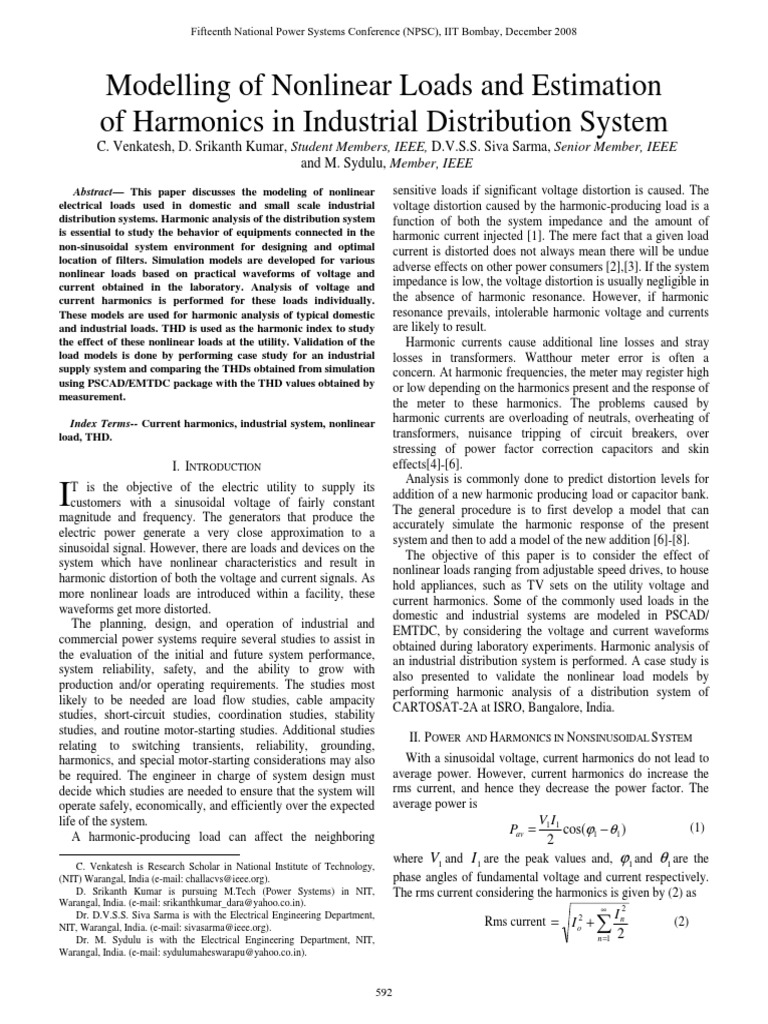 Modelling of Nonlinear Loads and Estimation of Harmonics in Industrial ...