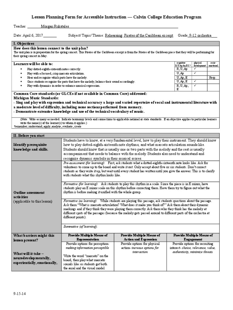 Lesson Plan 1 | PDF | Violin | Lesson Plan