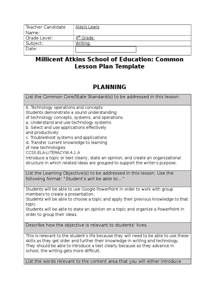 Technology Lesson Plan 2 Lesson Plan Educational Assessment