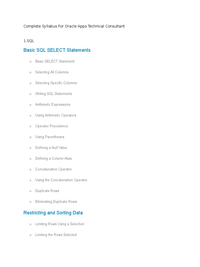 Complete Syllabus For Oracle Apps Technical Consultant | PDF | Pl/Sql | Sql
