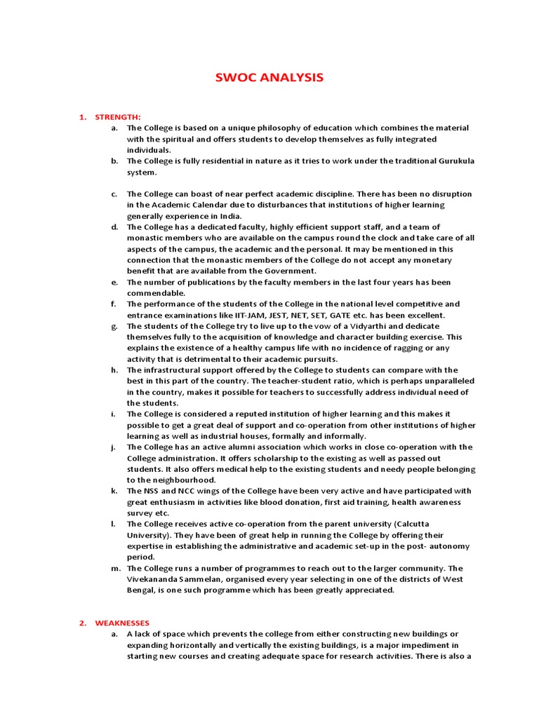 Swoc Analysis | PDF | College | Philosophy Of Education