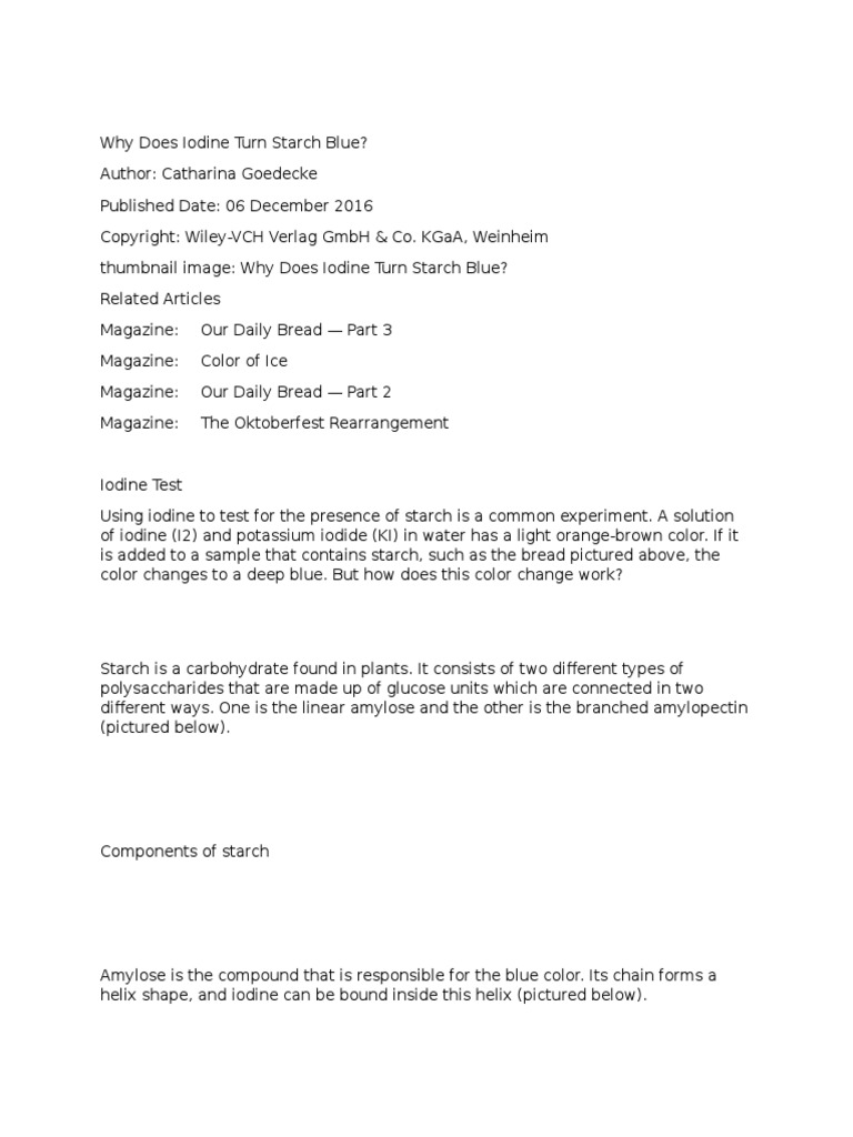 Why Does Iodine Turn Starch Blue | Starch | Iodine