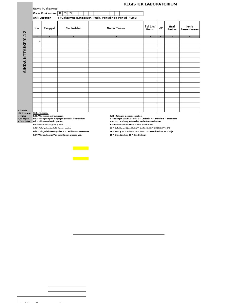 Register Laboratorium Puskesmas NTT | PDF