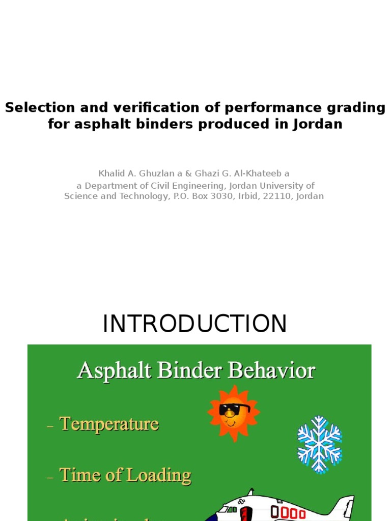 Selection and Verification of Performance Grading For Asphalt Binders ...