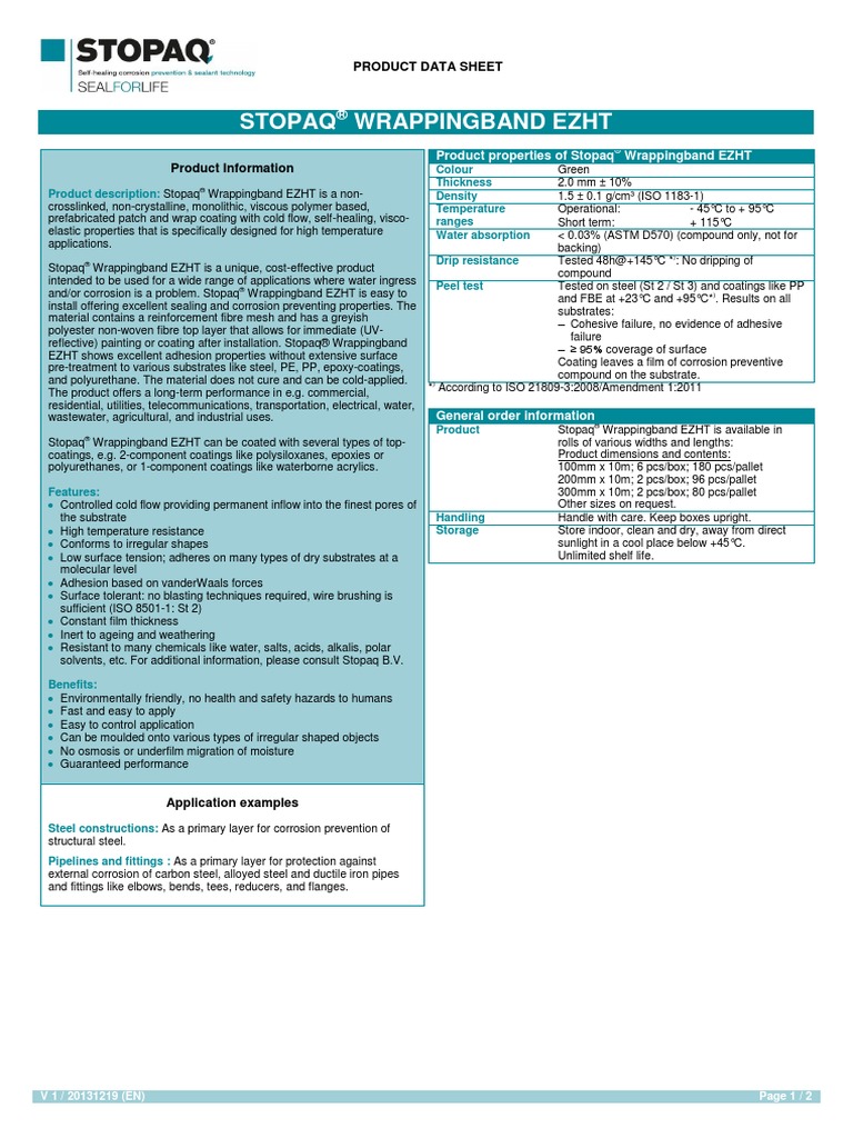 PDS Stopaq Wrappingband EZHT V1 en | PDF | Coating | Corrosion
