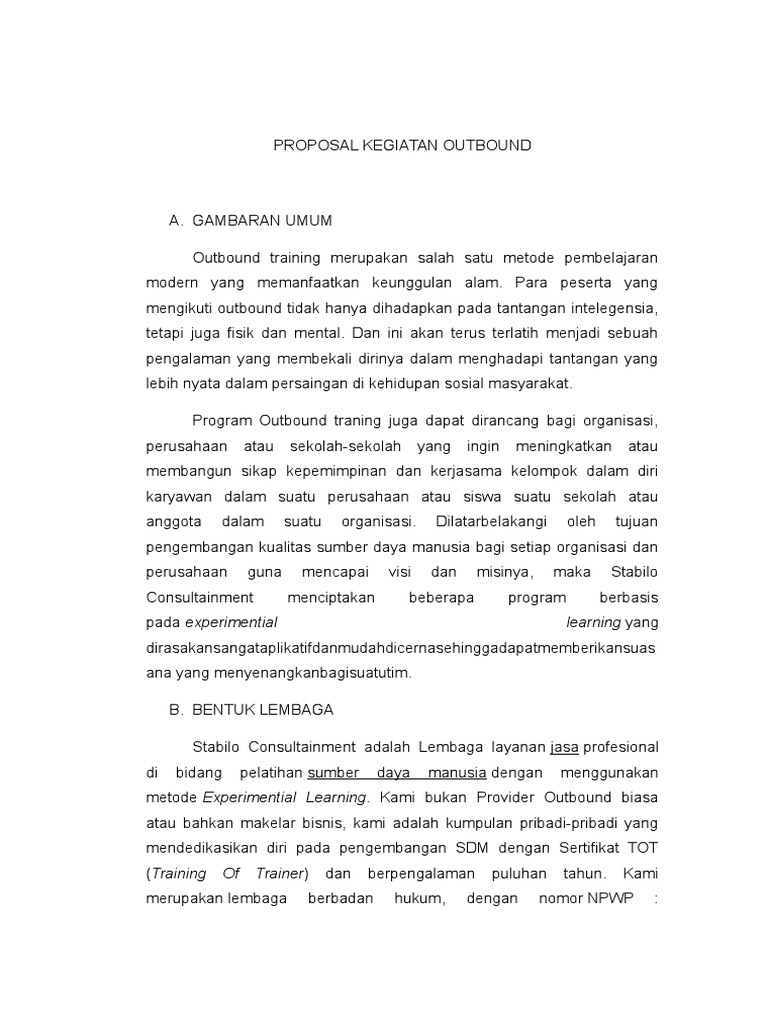 Proposal Kegiatan Outbound | PDF